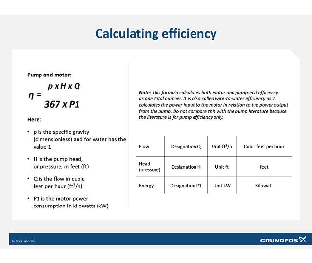 Calculating pump efficiency | Grundfos